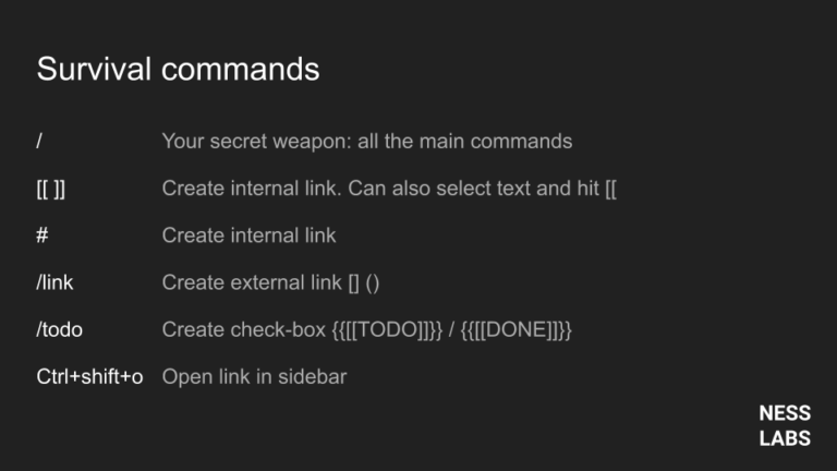 Roam Research Cheat Sheet, Key Commands and Shortcuts - Ness Labs