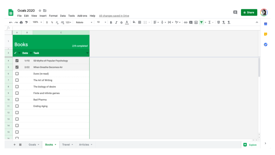 How to use Google Sheets to create a life dashboard - Ness Labs